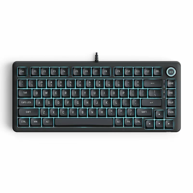 HP Проводная механическая игровая клавиатура с лак-блу-свитчами, черный цвет, ледяной синий подсветкой, 82-клавишная