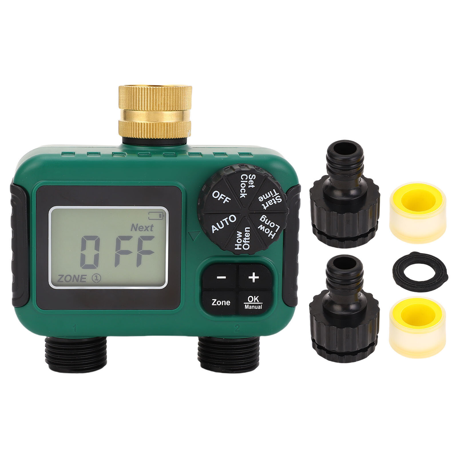 Таймер полива, 2 выхода, латунный вход, IPX5