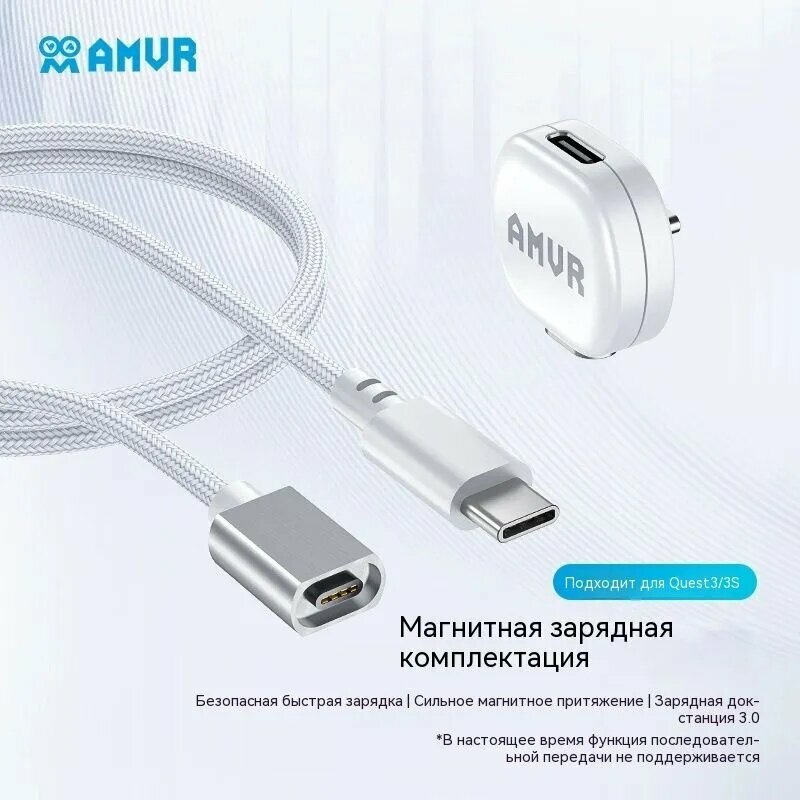 AMVR Магнитный кабель для зарядки, совместимый с аксессуарами Meta Quest 3/3S/Pro, USB-C 3.0 Power Hub