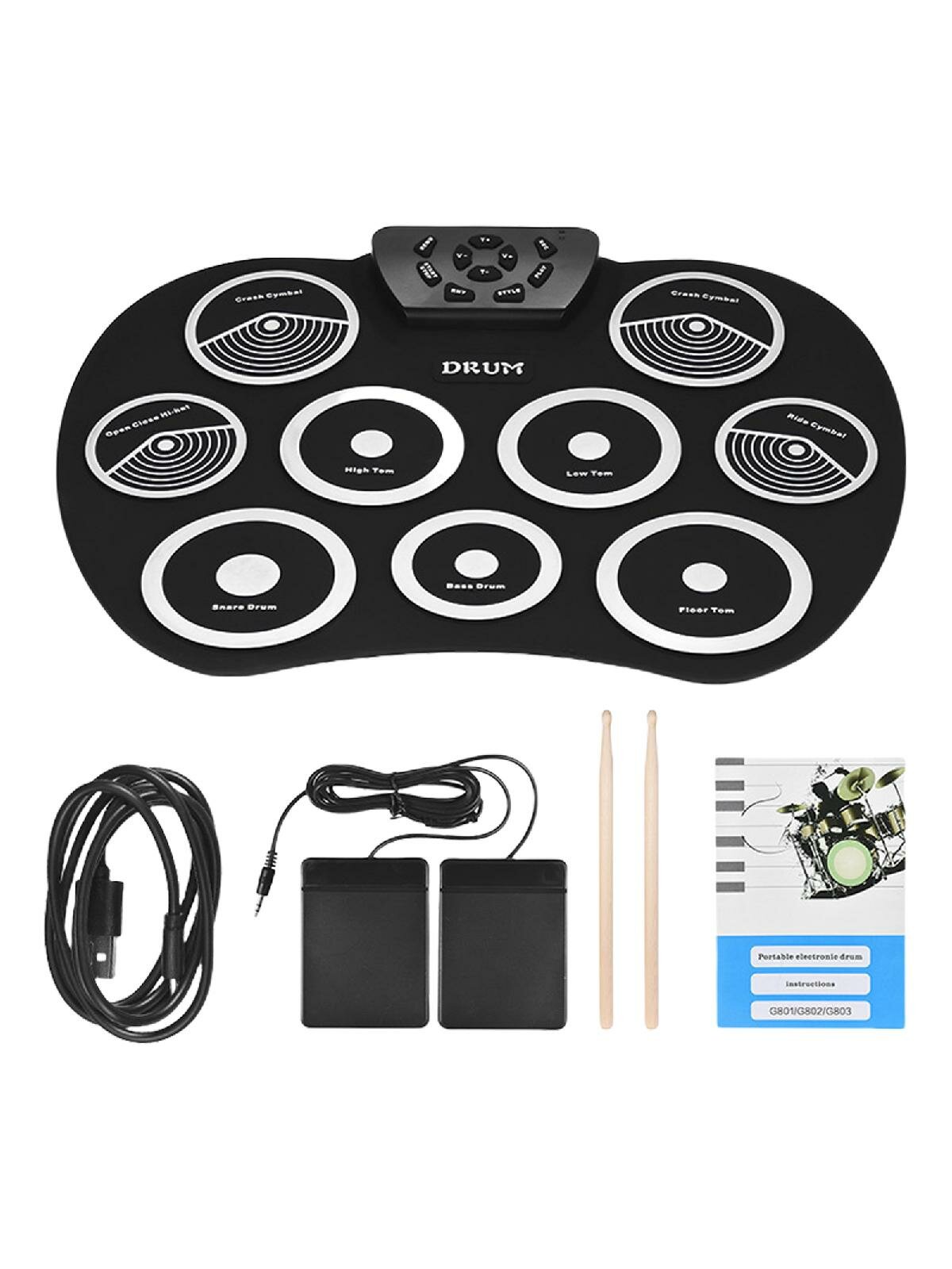 9 Пэдов Сворачивают Барабан Встроенные Гнезда для динамиков и наушников Барабанные палочки Педаль барабана