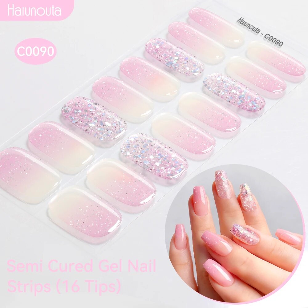 Полугель-полоски для ногтей Harunouta C0090, розовый, 16шт