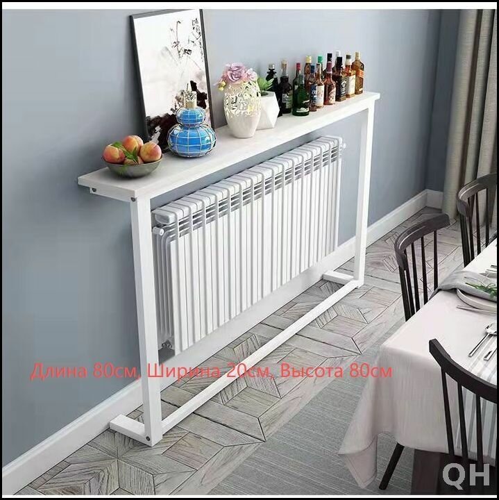 За диваном может быть размещен эксклюзивный столик консоль из дерева компактных габаритов 80 см в длину, 20 в ширину и 80 в высоту