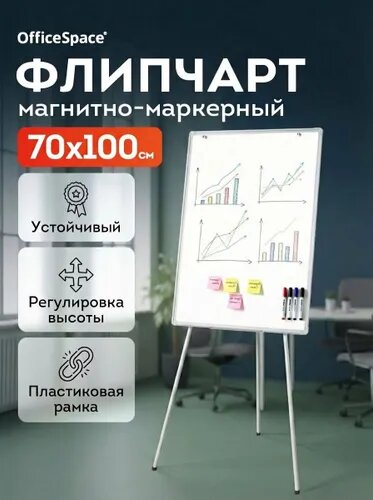 Флипчарт для заметок 70*100 см на треноге / флипчарт магнитно маркерный для записей в офис