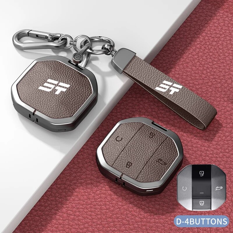 Автомобильный кожаный чехол для ключей из цинкового сплава для Chery Jetour D key coffee chain