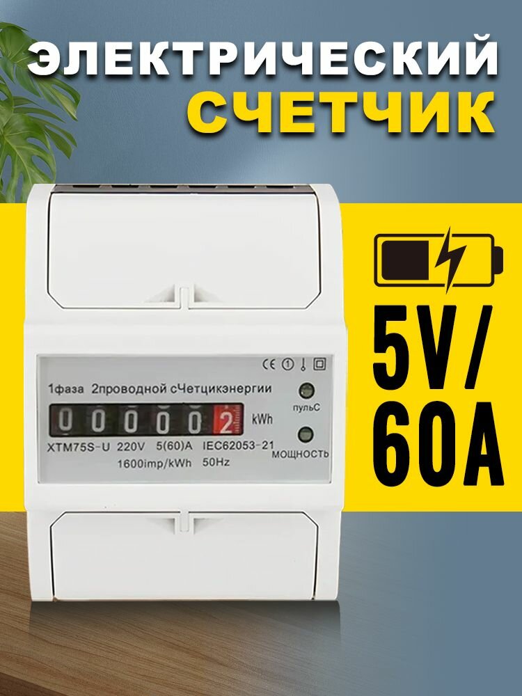 Счетчик электроэнергии однофазный 5/60 А (электросчетчик) с механическим индикатором