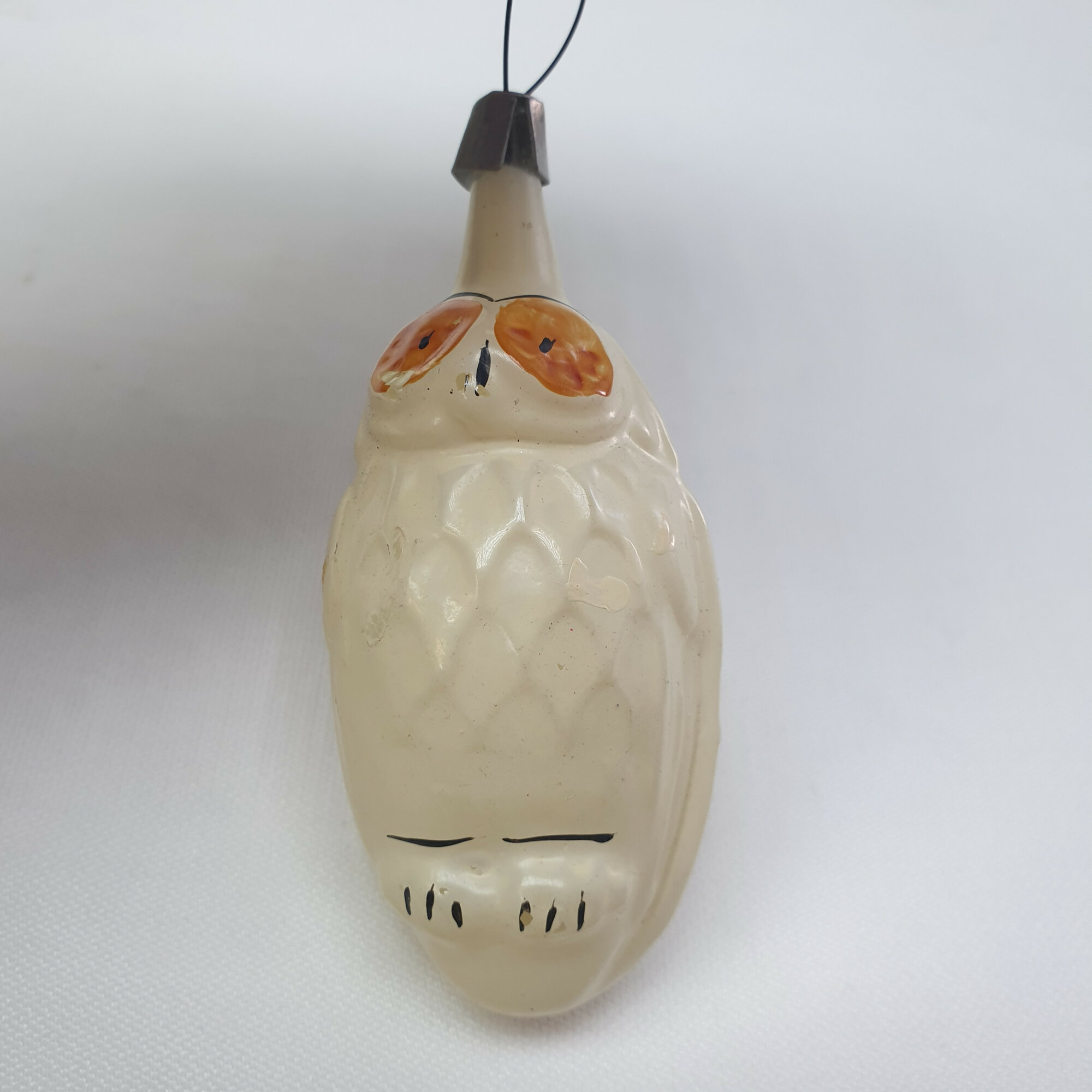 Винтажная елочная игрушка Сова 4х8см, стекло, роспись. СССР