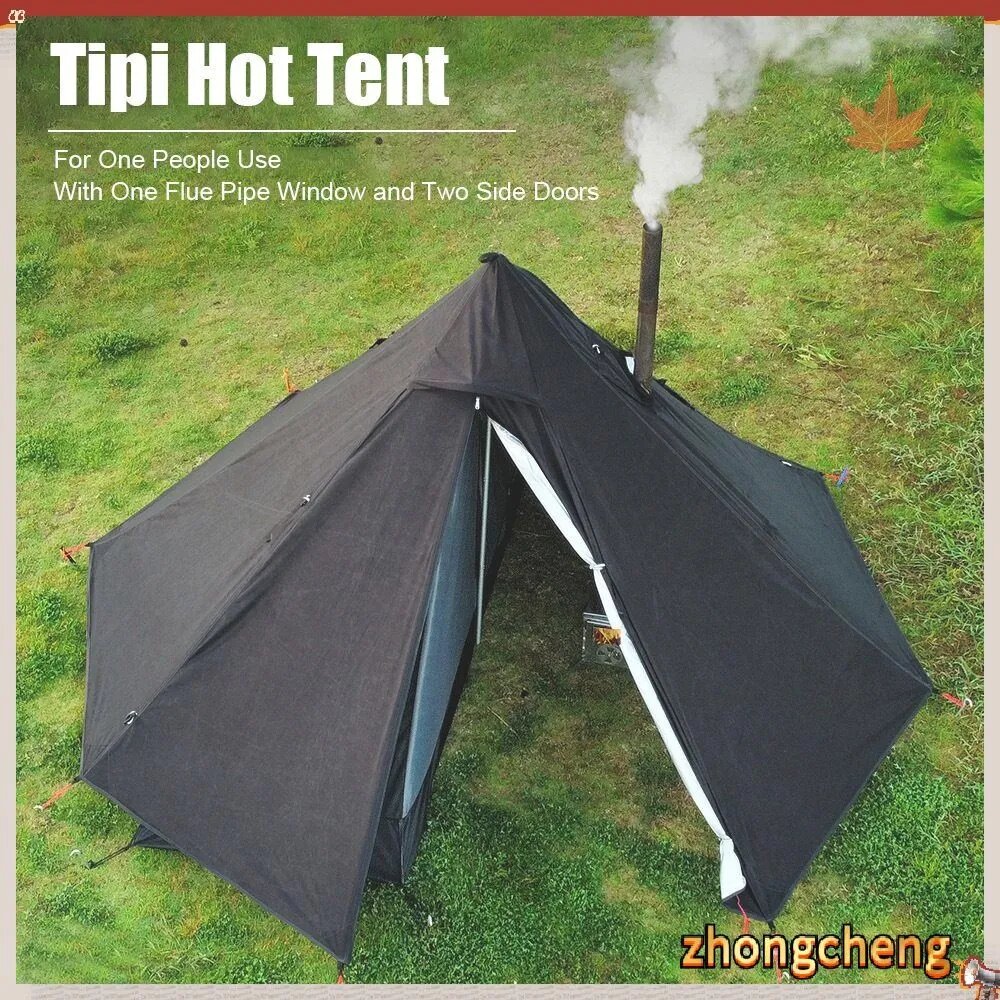 Палатка Tipi Hot Tent для одного человека, с окном для дымохода и двумя боковыми дверями