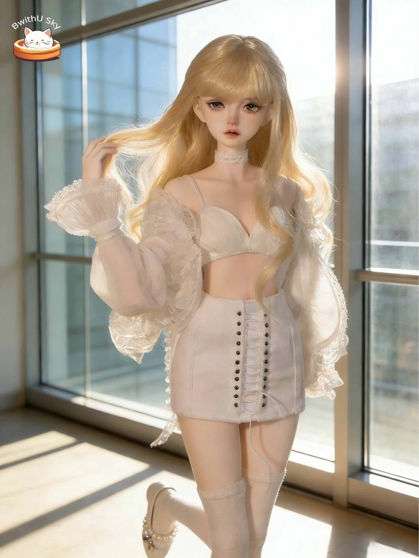 BwithUSky Sylvi 1/4 BJD Кукла: Белый Наряд с Кружевом и Шелком, Милый Чувственный Лук