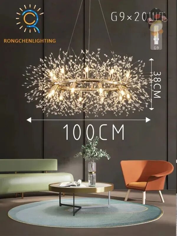 Потолочный светильник RONGCHENLIGHTING LED, люстра одуванчик, 20 ламп, силикон, 100 см, золотой