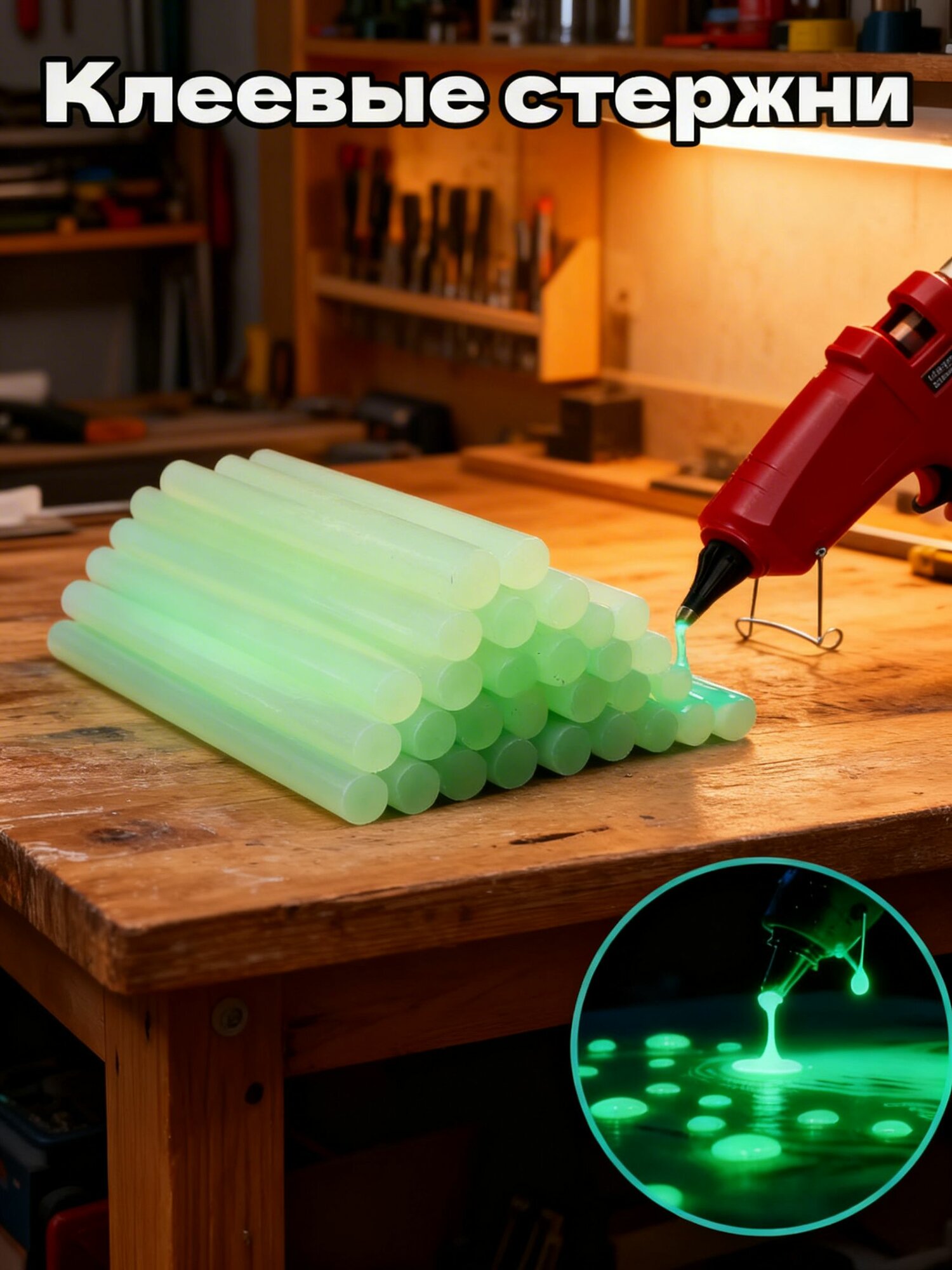 Светящиеся термоклеевые стержни 7мм 40шт для пистолета
