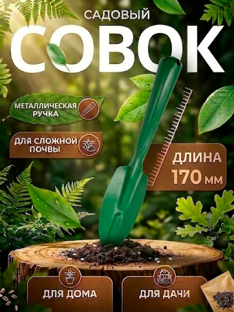 Совок посадочный ручной садовый металлический СП-3 (металлическая ручка, п/п) / инвентарь для сада и огорода
