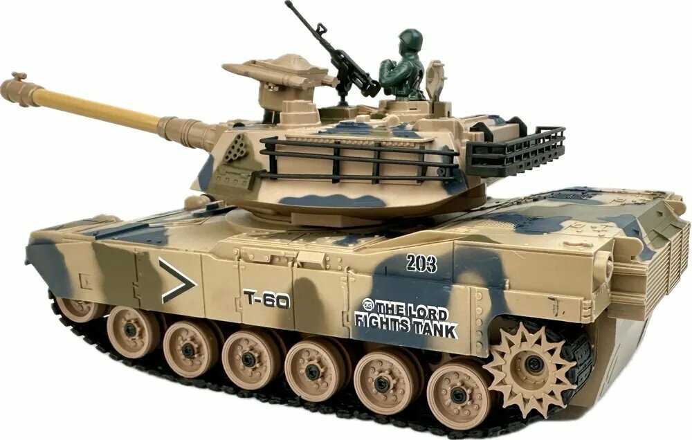Радиоуправляемый гусеничный боевой танк Military, 1:16, стреляет пульками, фары светятся, на пульте управления, звук стрельбы, аккумулятор, 33х14х13см