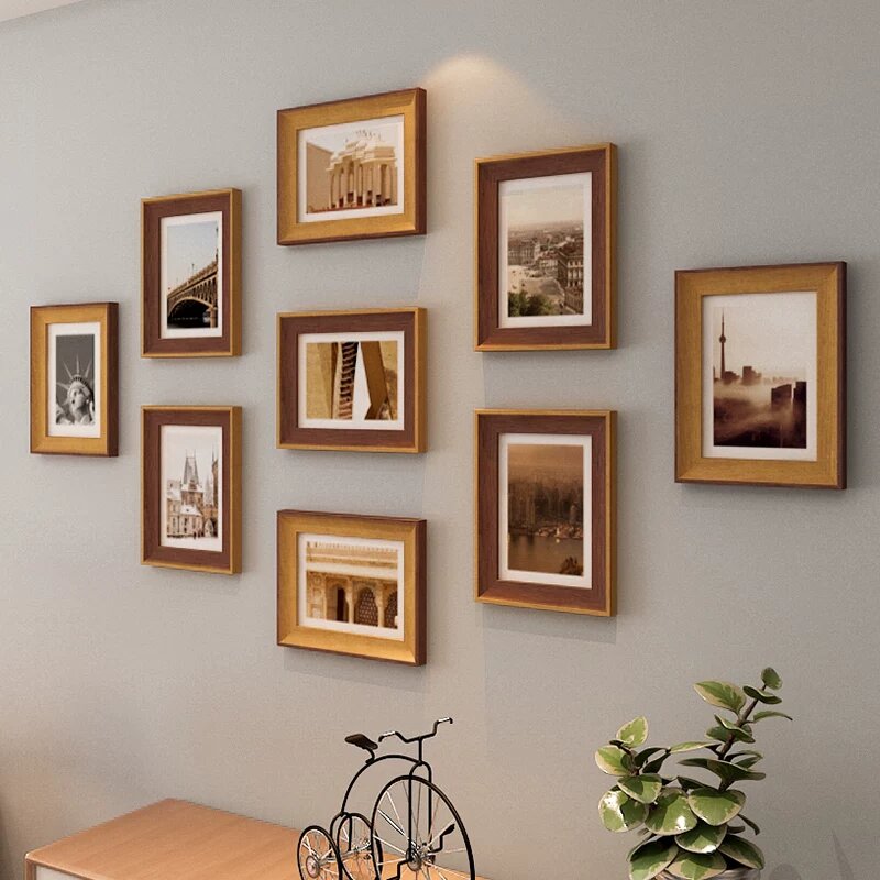 Набор настенных фотографических рамок 7 дюймов 9 штук из двойного дерева и коричневого, универсальный акцент интерьера,
