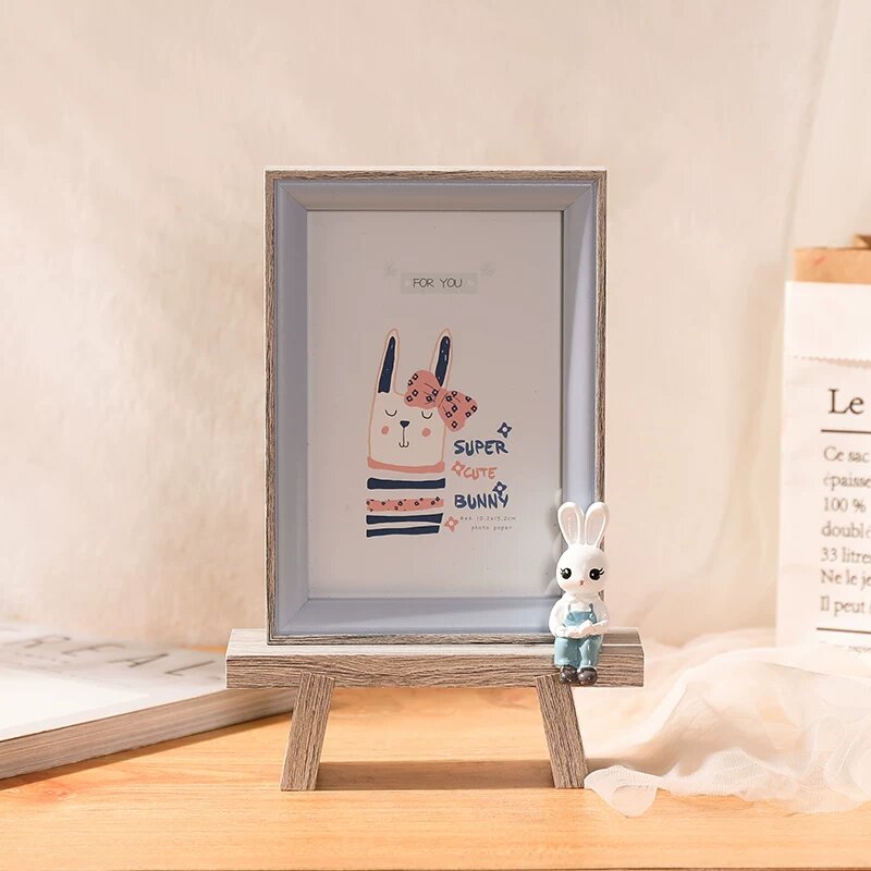 6-дюймовая деревянная рамка с мультяшным дизайном, синяя, включает услугу печати фотографий, минималистичная