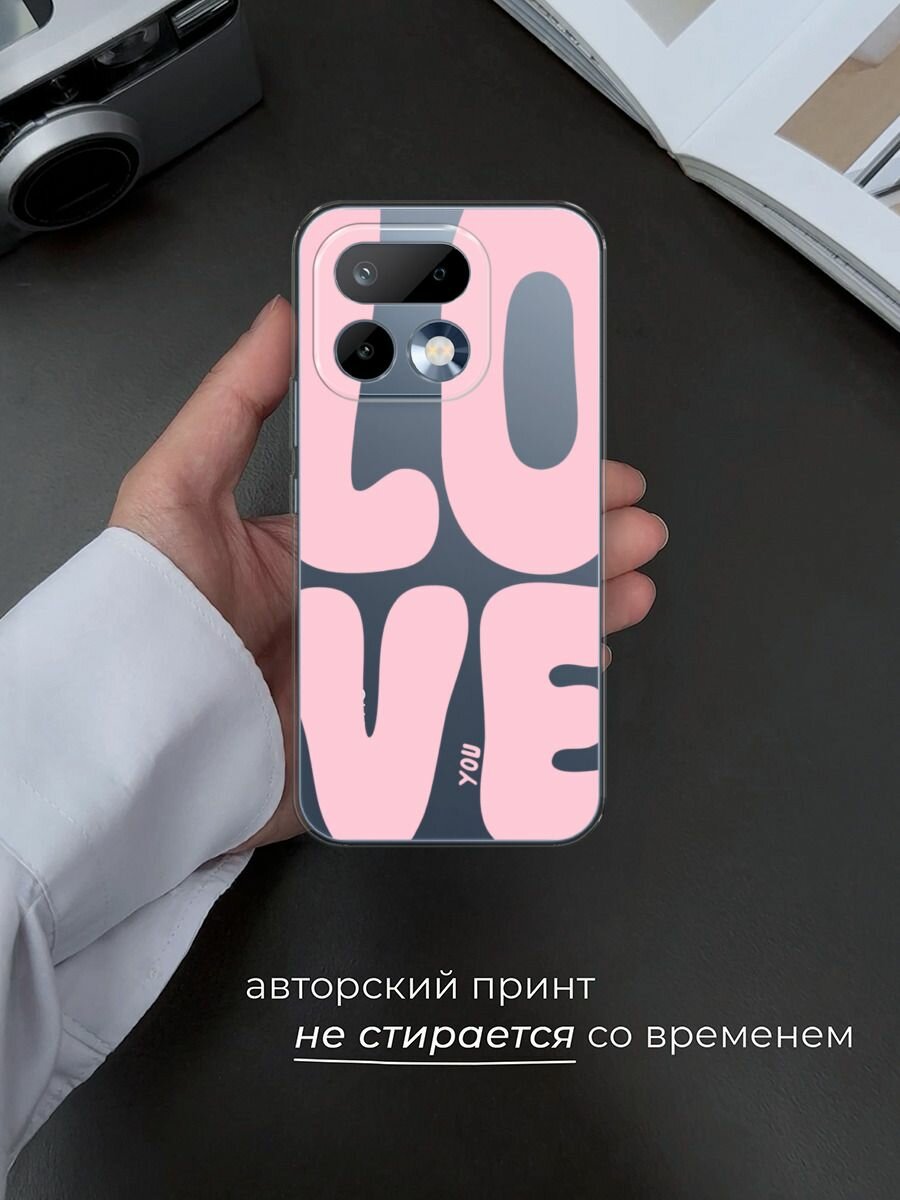 Чехол на Realme 16 Pro / Реалме 16 Про с принтом LO VE, прозрачный — фото 1
