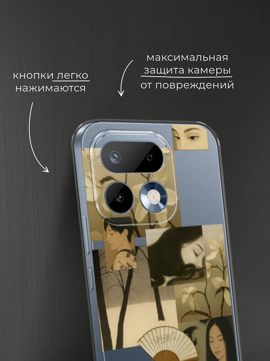 Чехол на Realme 16 Pro / Реалме 16 Про с принтом Японская сепия, прозрачный — фото 1