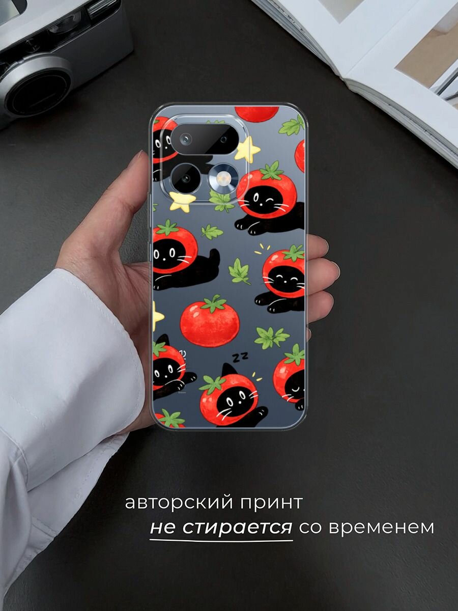 Чехол на Realme 16 Pro / Реалме 16 Про с принтом Котик-помидор, прозрачный — фото 1