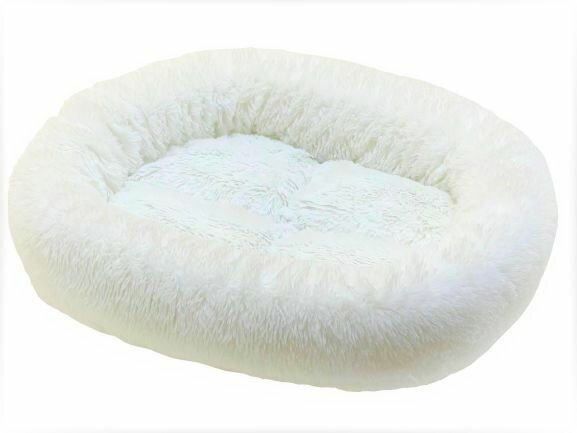 Лежанка хвостел "Пломбир" экомех премиум, подстилка для кошек и собак мелких и средних пород с мехом, лежак для животных с бортиками, матрасик 55 на 45 см