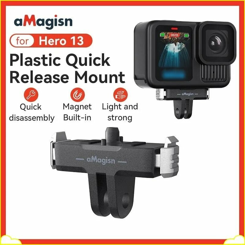 Магнитное быстроразъемное крепление aMagisn для GoPro Hero13, с 2-контактным креплением, пластиковым адаптером
