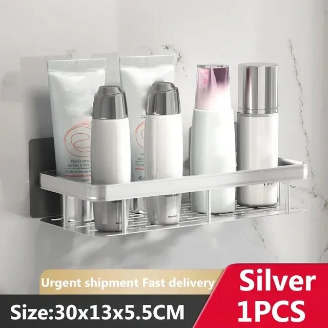 Настенная полка для хранения шампуня и косметики в ванной комнате, не требует сверления, настенная полка для аксессуаров ванной комнаты, кронштейн для душевой кабины, подходит для ванных комнат.