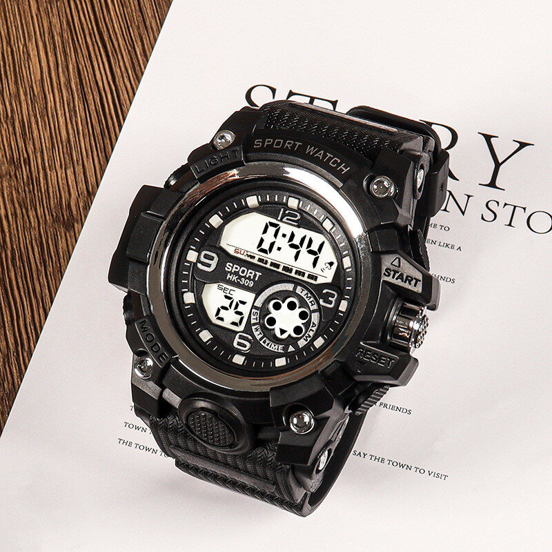 Унисекс электронные часы водонепроницаемые цифровые спортивные часы с подсветкой и прочным ремешком серебро