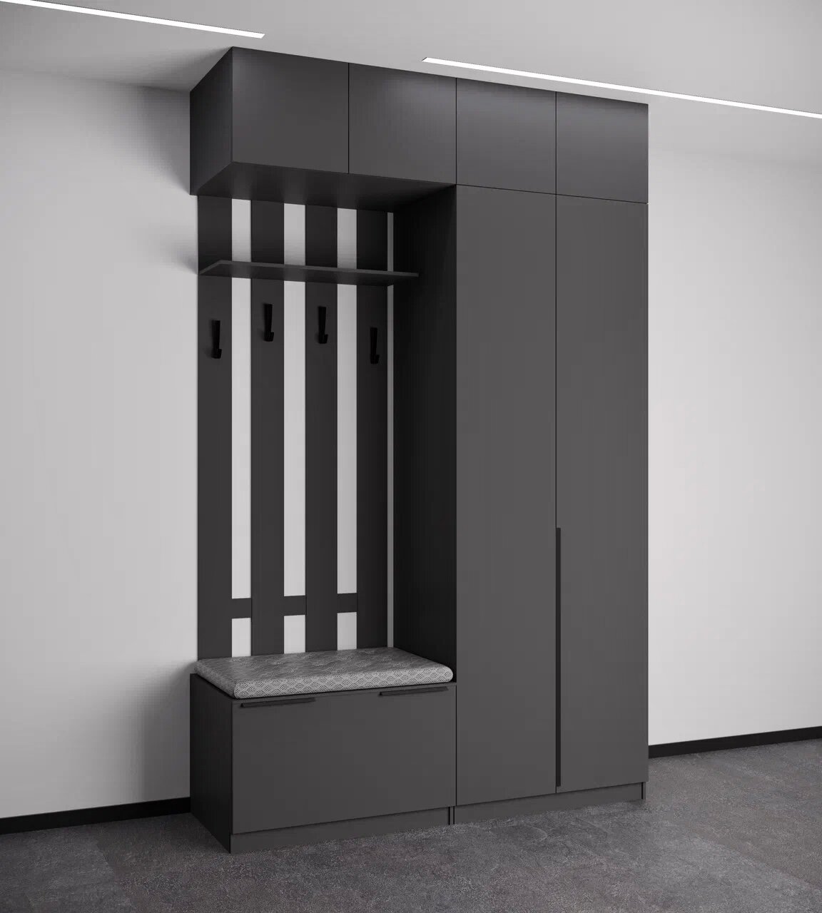 Прихожая мадрид 1.6 метра. Модульная. Со шкафом. Цвет графит