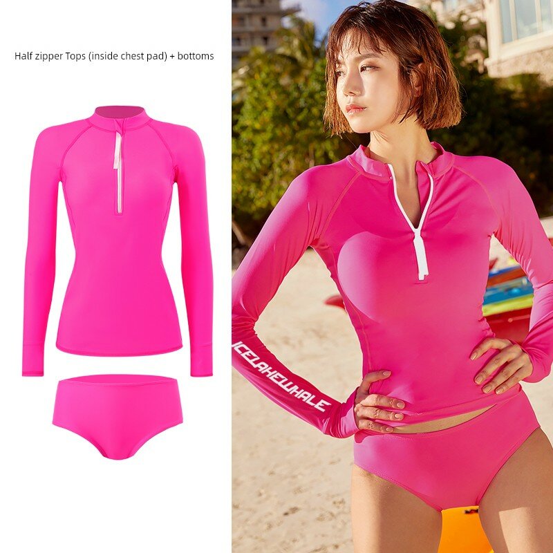 Женский гидрокостюм, двухкомпонентный, на молнии, солнцезащитный, для снорклинга, с длинными рукавами, для серфинга на
