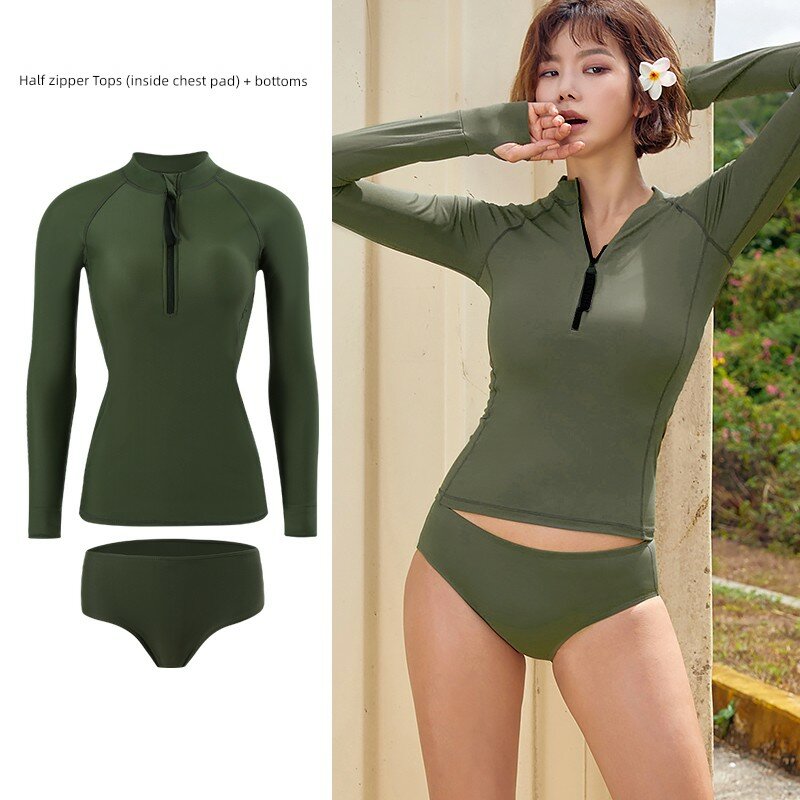 Женский гидрокостюм, двухкомпонентный, на молнии, солнцезащитный, для снорклинга, с длинными рукавами, для серфинга на