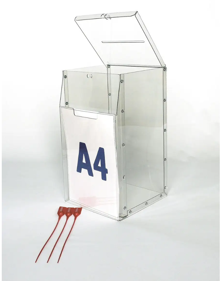 Урна для голосования и 3 пломбы, Размер 22х23х40 см, Материал ПЭТ