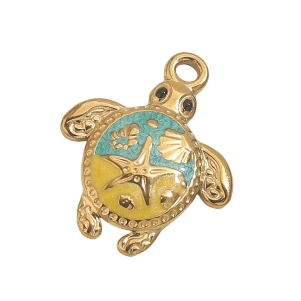 Подвеска «Морские черепахи» из нержавеющей стали, Синий и желтый