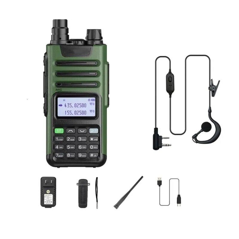 Мобильный телефон рация двухдиапазонная UHF/VHF с магнитной зарядкой, зеленый