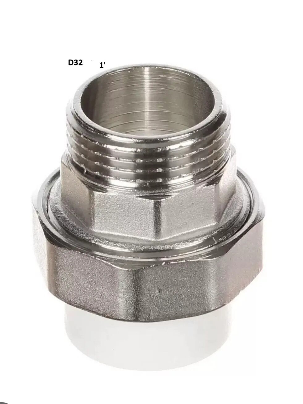 Муфта VALFEX, комбинированная, полипропиленовая, 32x1", разъёмная, с наружной резьбой, белая