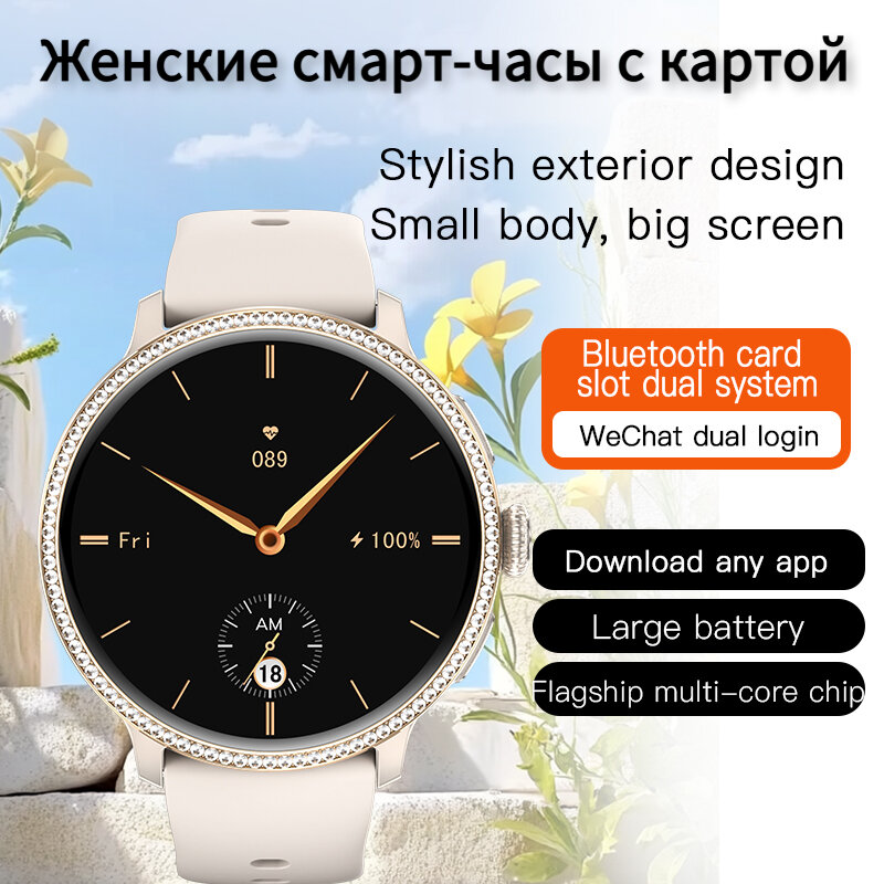 Умные часы с SIM-картой JITE, женские, 1,6" AMOLED экран, 3+32 ГБ, с поворотной камерой