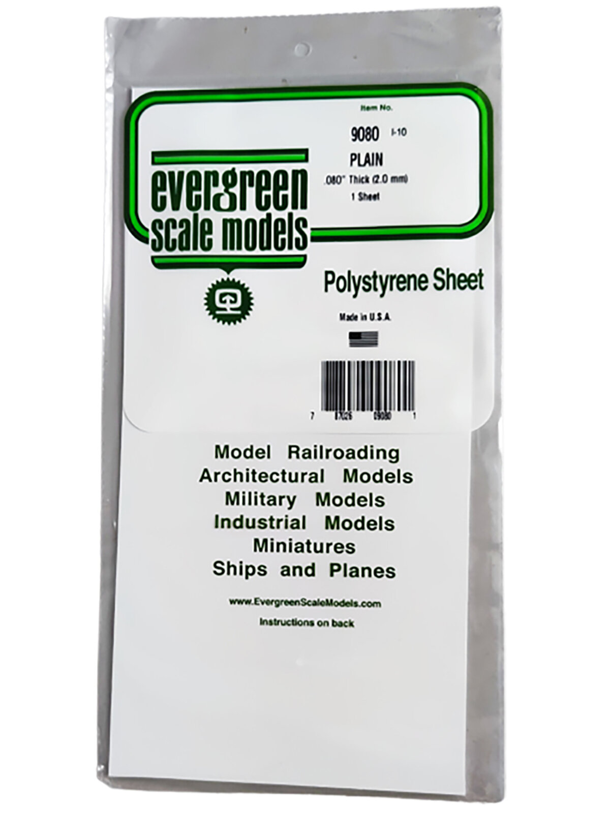 Белый пластик 2 мм, лист 15х30 см, для моделирования, Evergreen