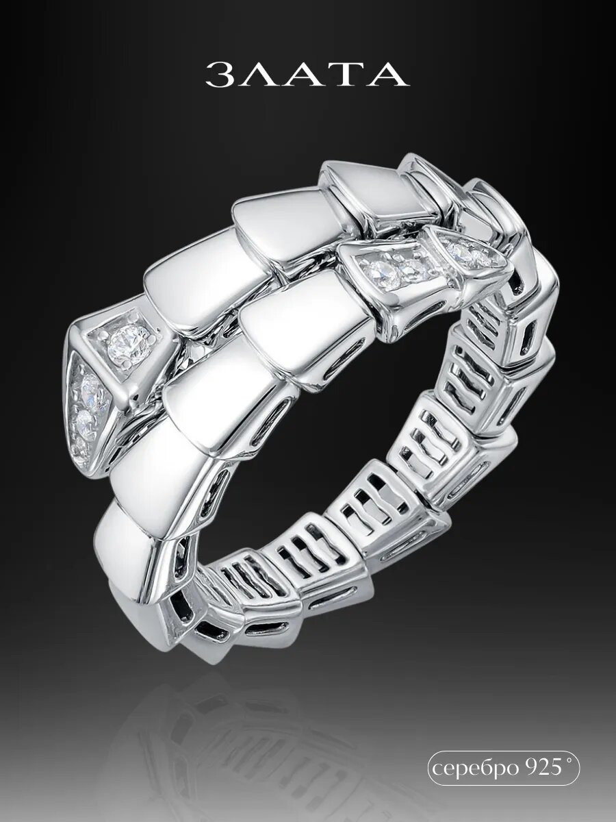 Кольцо широкое, 925 проба, родирование, фианит