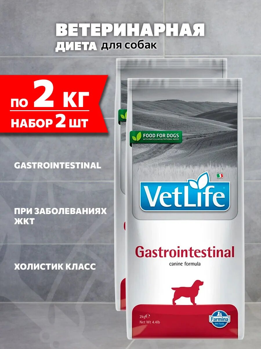 Корм сухой Farmina Vet Life Canin Gastrointestinal для взрослых собак при заболеваниях желудочно-кишечного тракта, 2 кг 2 шт