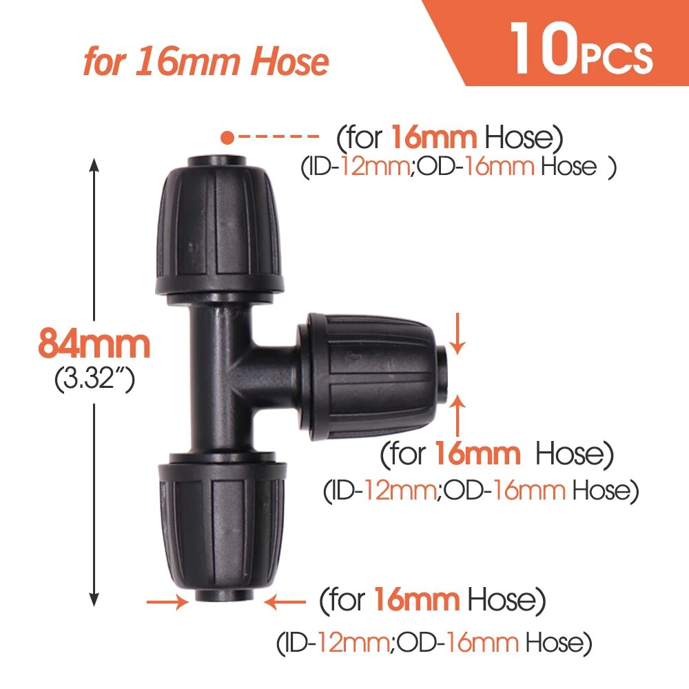 Фиксированные соединители для труб 16 мм, пластик, 10 шт. Черный, 16mm Tee