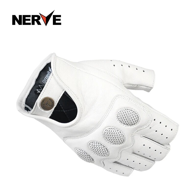 NERVE летние мотоциклетные перчатки без пальцев для мужчин и женщин, кожаные Белый, S, KQ1055-White