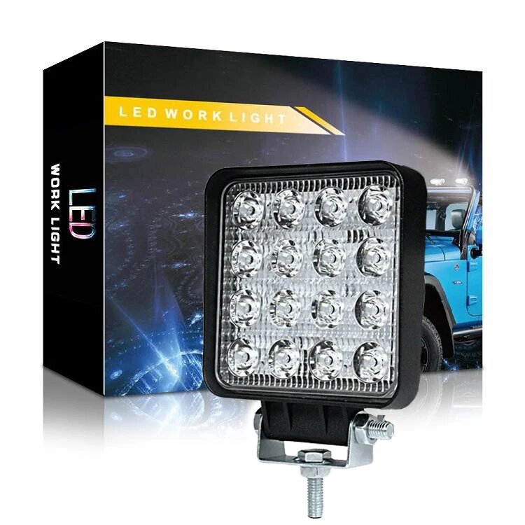 Светодиодная Рабочая Фара 48 Вт, 16 SMD, Круглая, Проекционная, Противотуманная, 12В/24В, Для Грузовиков, Внедорожников, 4x4.