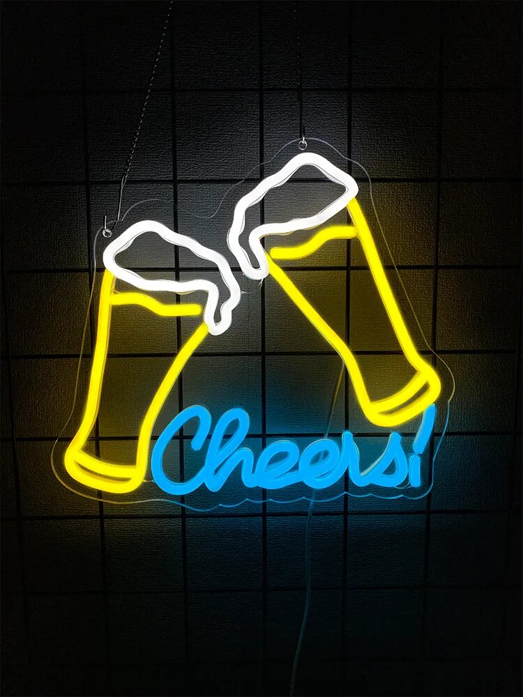 Светодиодная неоновая вывеска CHEERS, украшение для стены бара, светодиодные лампы для пива, подходит для мужских комнат, пабов, клубов, дней рождения(BAR)