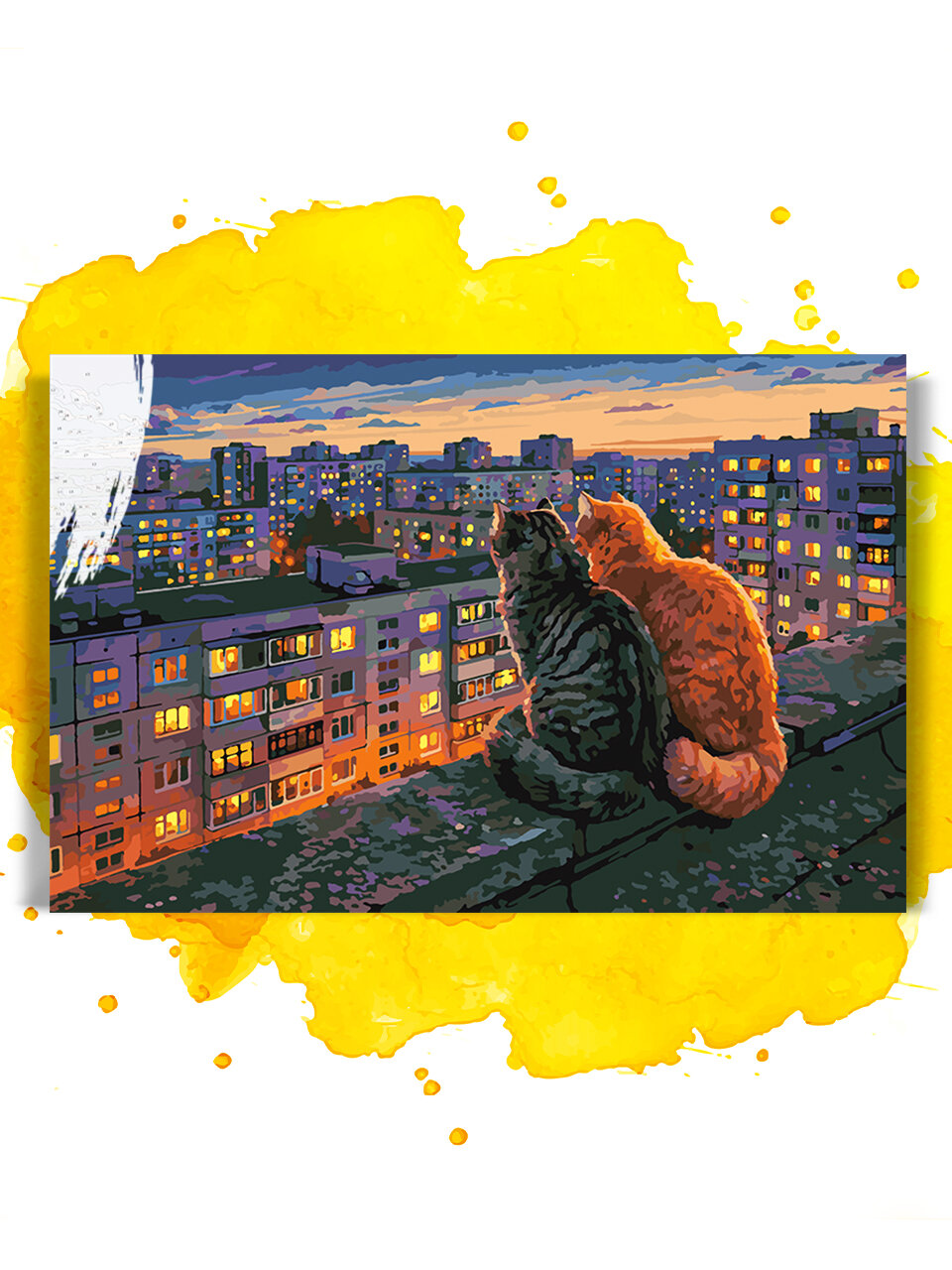 Картина по номерам на холсте Окна. Коты. Любовь, 40 х 60 см