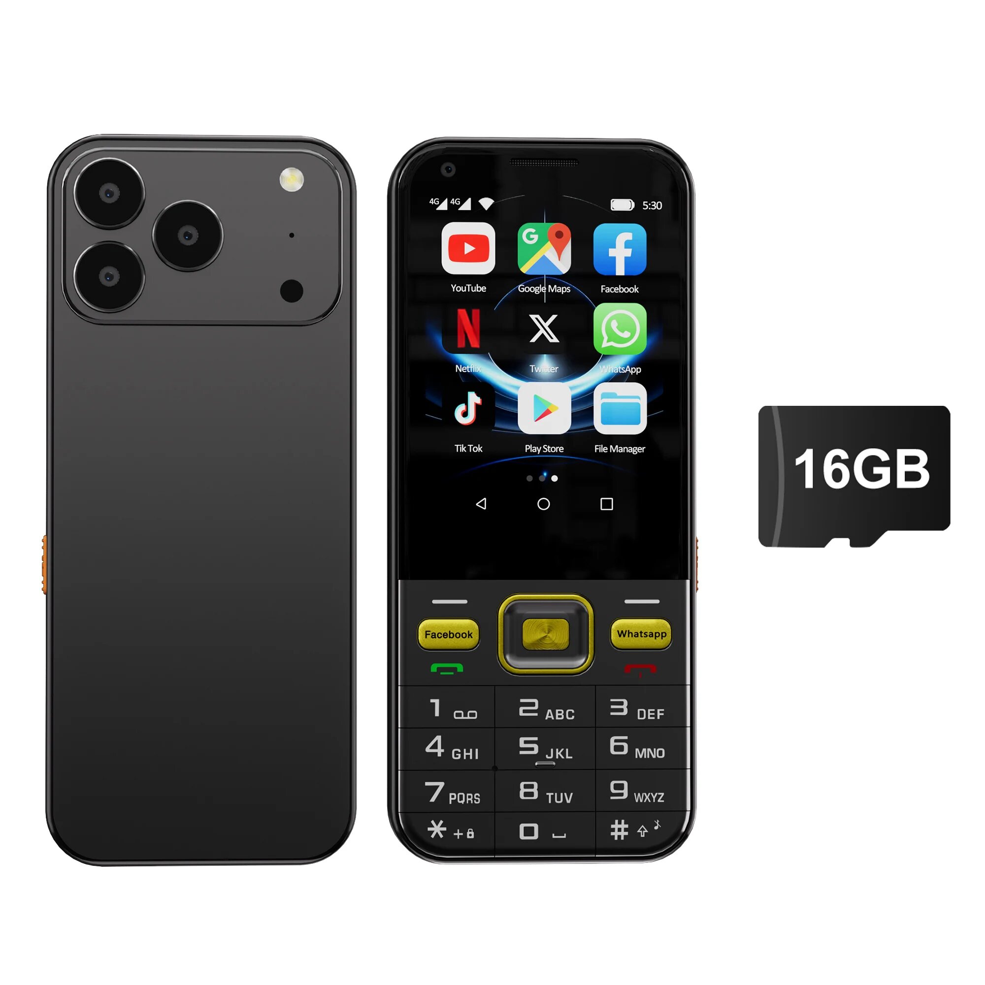 SERVO F7 Ultra 4G LTE-кнопочный смартфон Android OS Play Store 16 ГБ ПЗУ Черный, black N16GB TF card