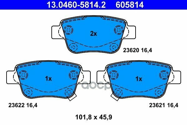 13.0460-5814.2 1047 02=D2239M-01 ! колодки дисковые з Toyota Avensis/Corolla 1.6i-2.4/2.0D-4D 03> Ate арт. 13046058142