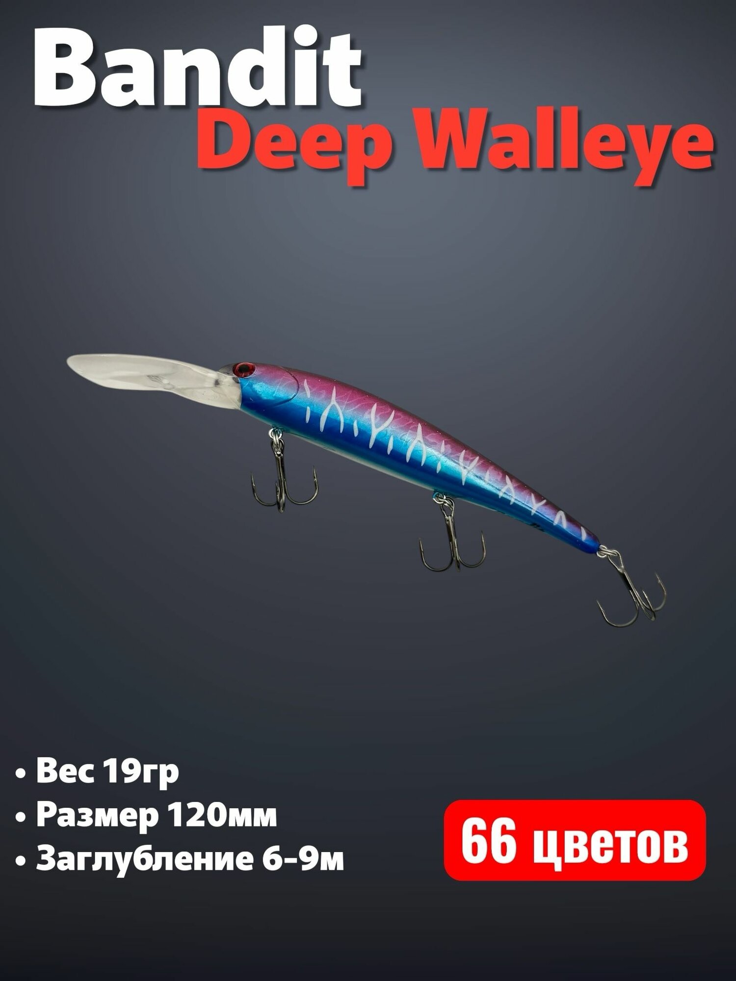Воблер Bandit Deep Walleye 6-9м 120мм, воблер для троллинга