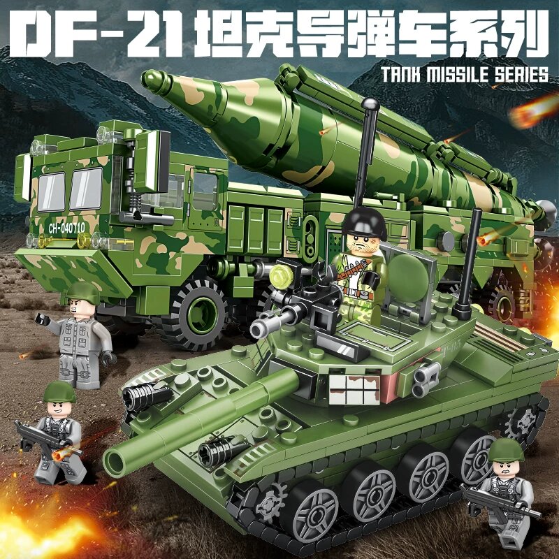 Комплект ракетного автомобиля Dongfeng и танка с 4 мини-фигурками в самосборном пакете