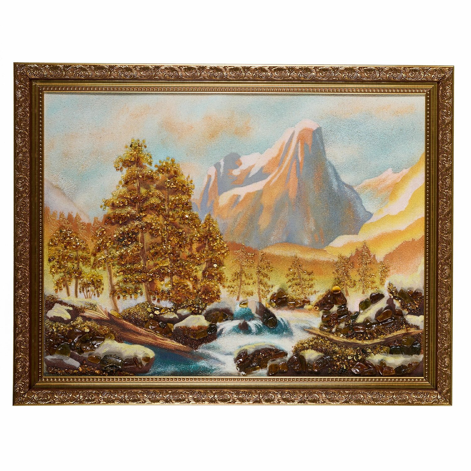 301551-НП Картина Янтарная "речка В горах" 60*80 см