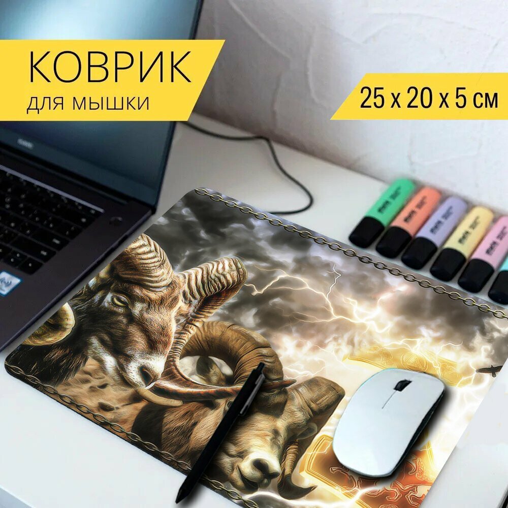 Коврик для мыши с принтом "Викинги, viking, thorhammer" 25x20см.