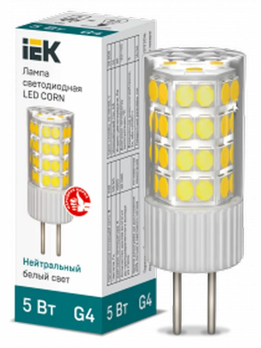 Лампа светодиодная CORN 5Вт капсула 4000К G4 230В керамика код LLE-CORN-5-230-40-G4 IEK