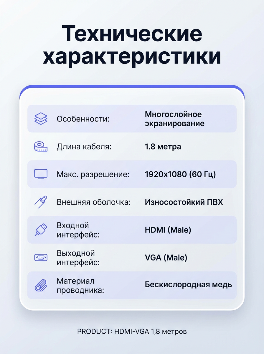 Кабель-переходник VCOM HDMI-VGA, активный адаптер 1.8 м, Full HD 1080p, экранированный — фото 1
