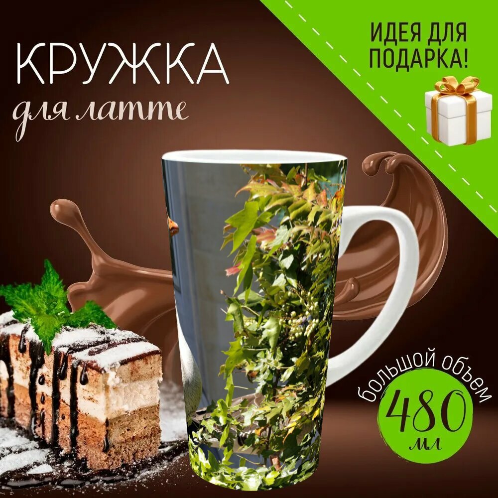 Кружка латте керамическая большая для чая и кофе с прикольным принтом "Гусь, гуси, птица" 500 мл.